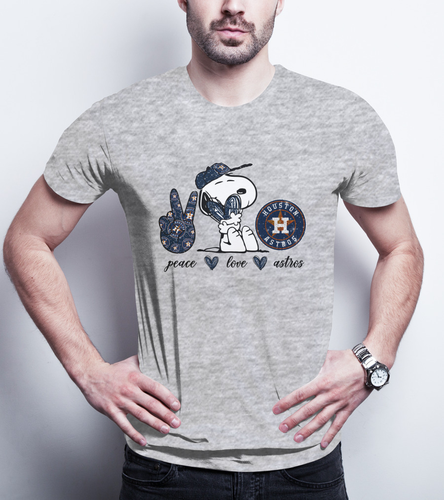 Peace Love Houston Astros Snoopy Vintage Baseball Fan T-Shirt