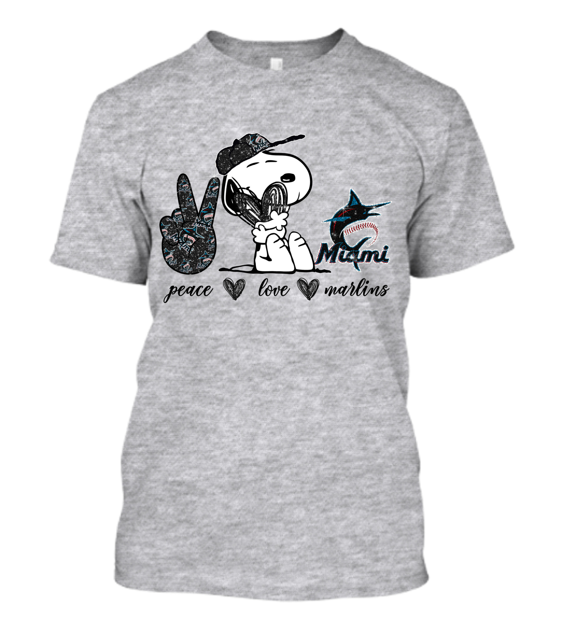 Peace Love Miami Marlins Snoopy Baseball Fan T-Shirt