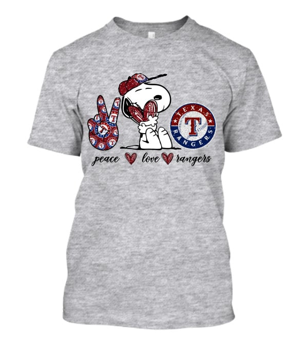 Peace Love Texas Rangers Snoopy Baseball Fan T-Shirt