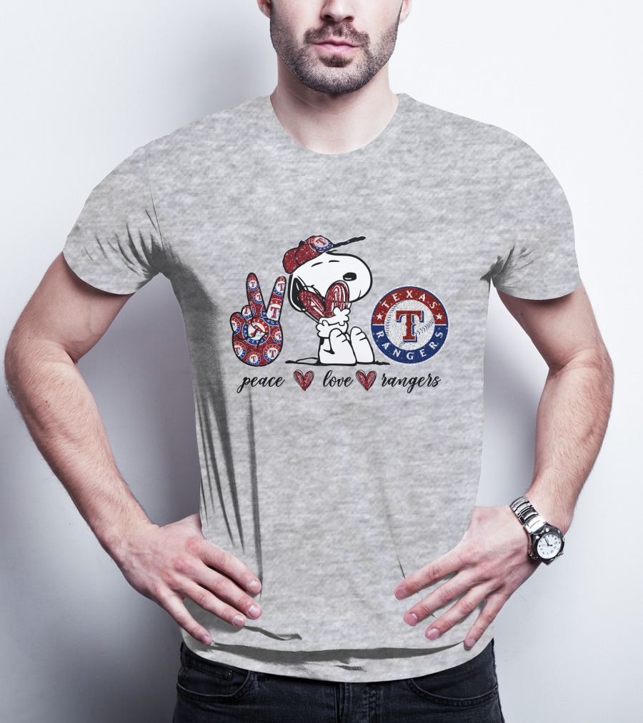 Peace Love Texas Rangers Snoopy Baseball Fan T-Shirt
