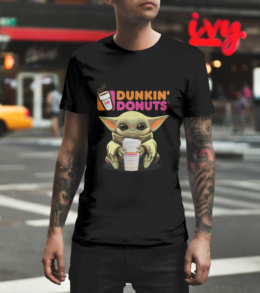 Dunkin Donuts Yoda Holding Coffee Cup T-Shirt