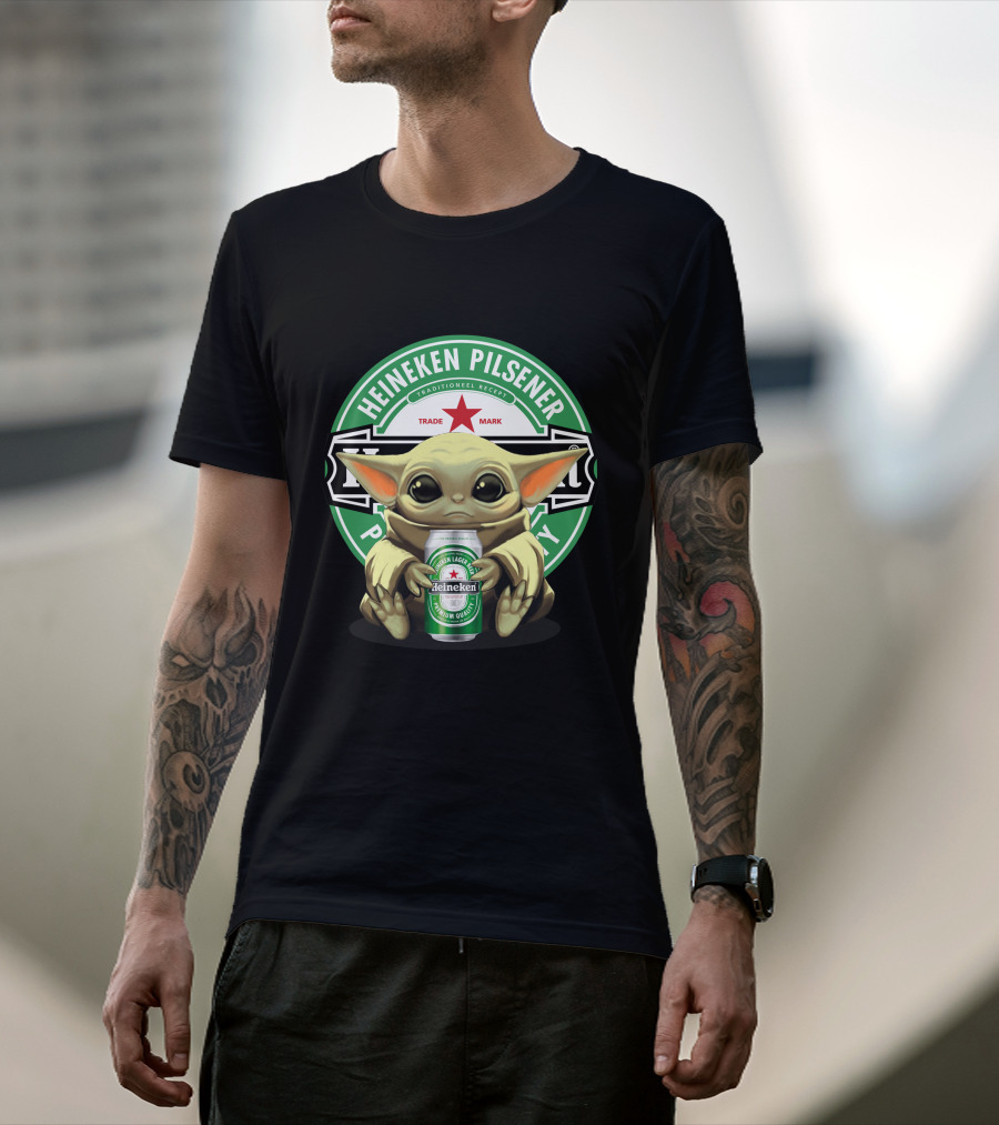 Heineken Pilsener Baby Yoda Holding Heineken Lager Beer Can T-Shirt