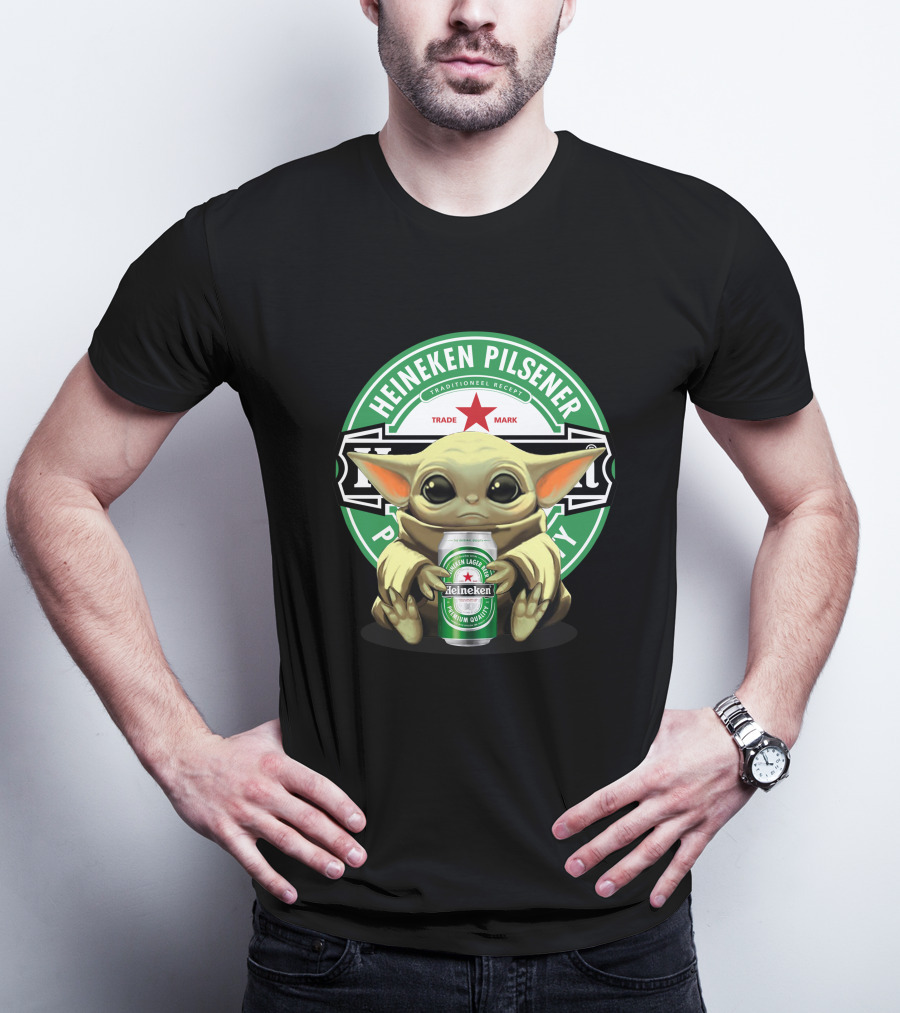 Heineken Pilsener Baby Yoda Holding Heineken Lager Beer Can T-Shirt