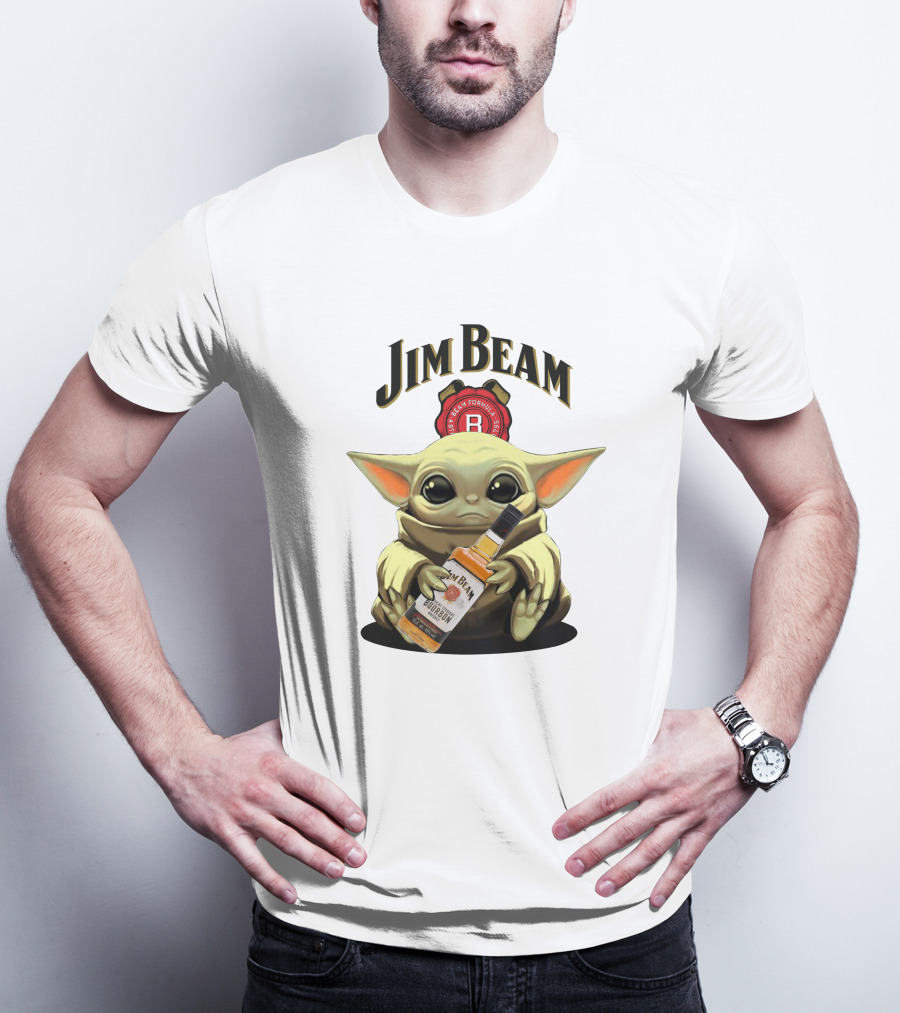 Jim Beam Baby Yoda Holding Bourbon Bottle T-Shirt