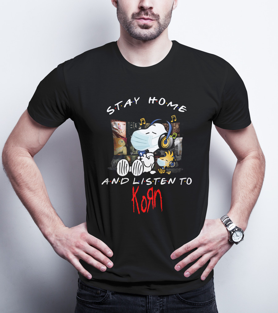 Stay Home And Listen To Korn Snoopy Pillow Mask Music T-Shirt