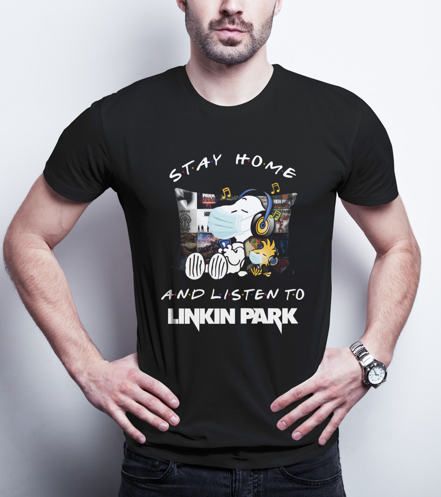 Stay Home And Listen To Linkin Park Snoopy Music Pillow T-Shirt