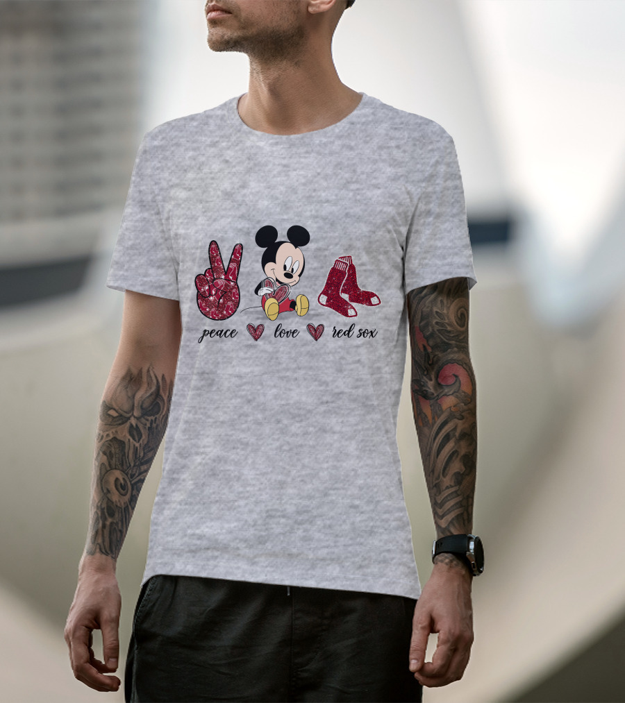 Peace Love Mickey Mouse Boston Red Sox T-Shirt