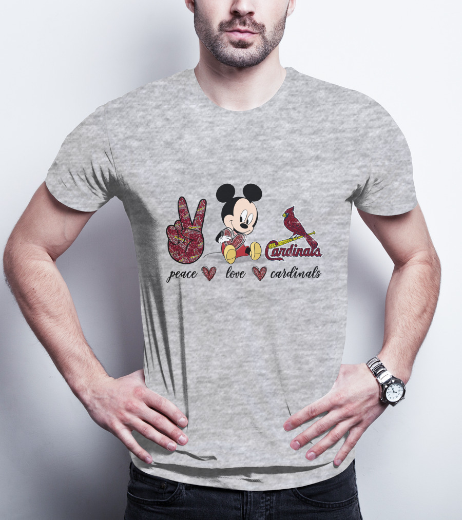 Peace Love Mickey Mouse St Louis Cardinals T-Shirt