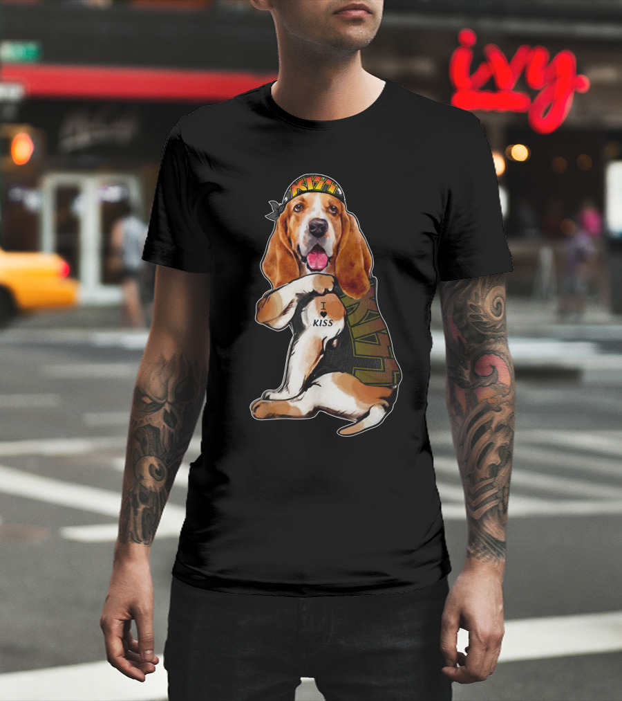 I Love KISS Bandana Basset Hound Lays I Heart KISS T-Shirt