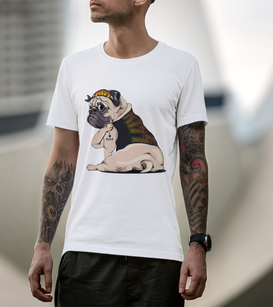 Kiss Bandana Pug With I Love Kiss Tattoo T-Shirt