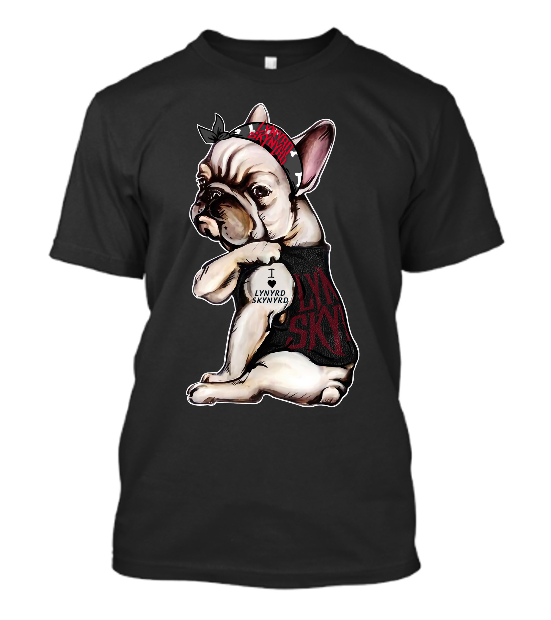 Lynyrd Skynyrd French Bulldog I Love Lynyrd Skynyrd Bandana And Shirt Motif T-Shirt