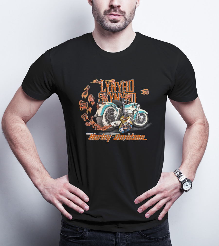 Lynyrd Skynyrd Harley Davidson Vintage Motorcycle And Guitar T-Shirt