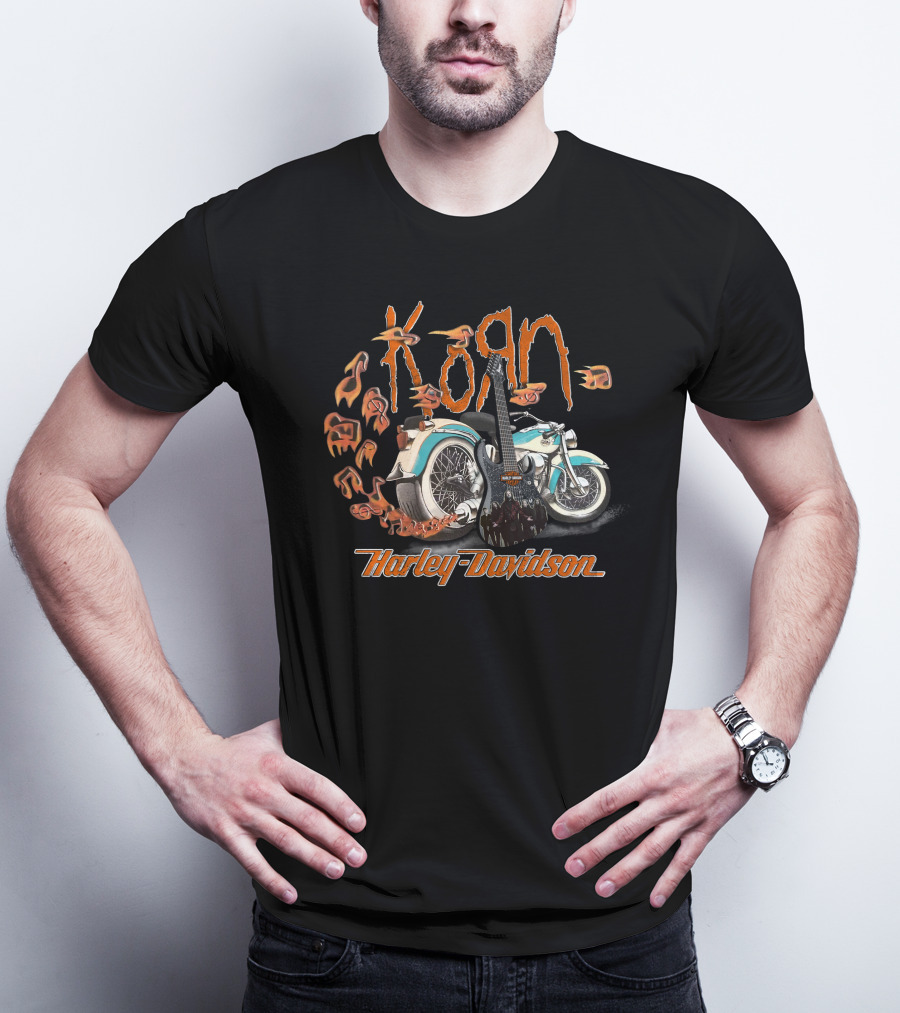 Korn Harley Davidson Motorcycle 20Hdm Guitar Flames T-Shirt