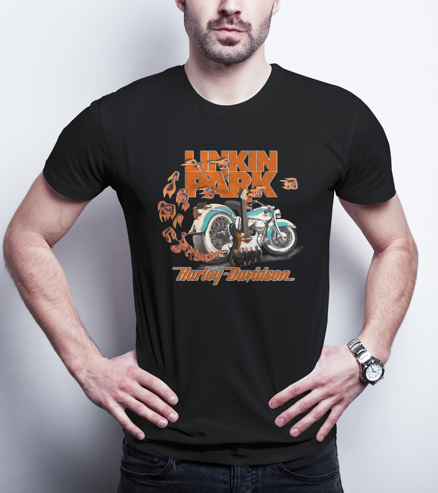 Linkin Park Harley Davidson Motorcycle 20Hdm Vintage Music Notes Guitar Art T-Shirt