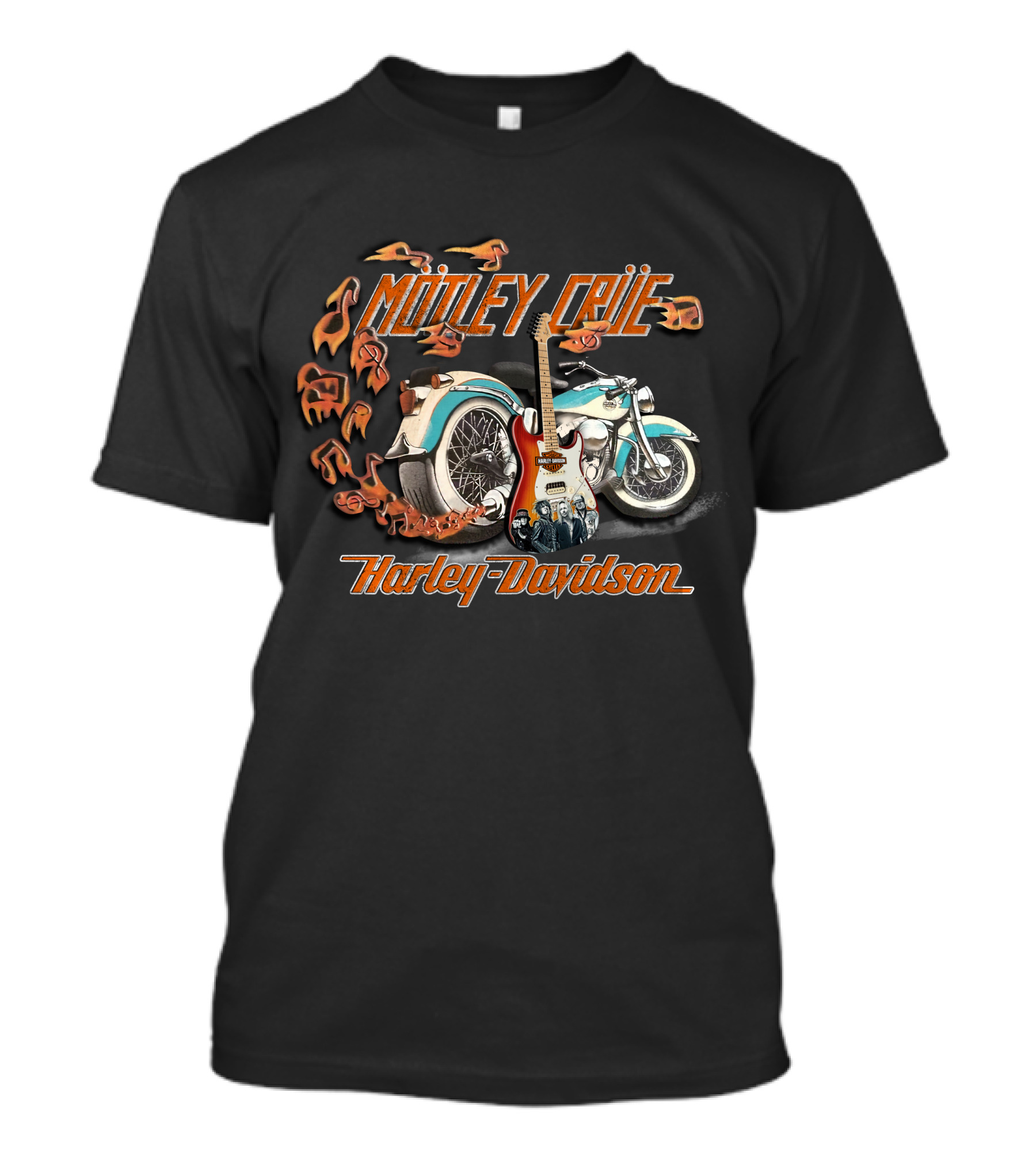 Mötley Crüe Harley Davidson Motorcycle Electric Guitar Flame T-Shirt
