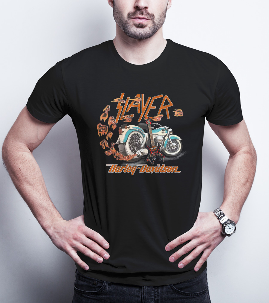 Slayer Harley Davidson Electric Guitar Flames Motorcycle Collaboration 20Hdm T-Shirt