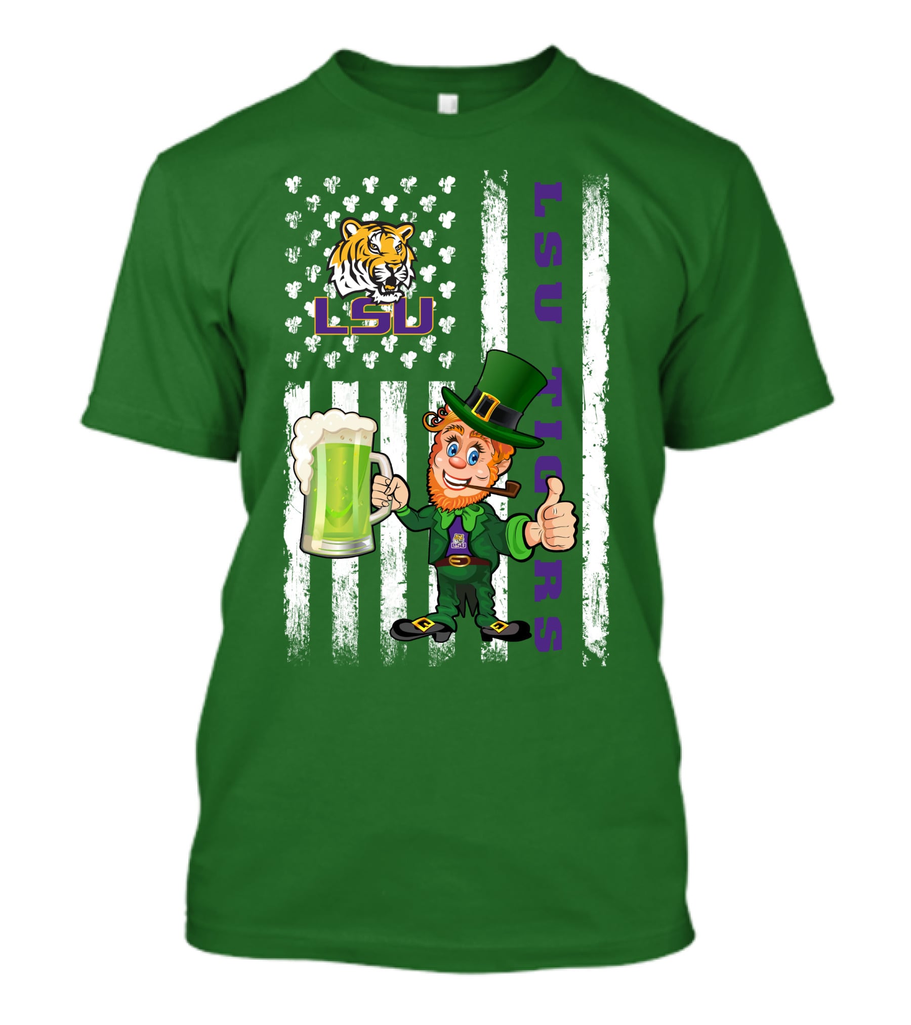 LSU Tigers St Patrick's Day Leprechaun Irish Flag With Beer Mug T-Shirt