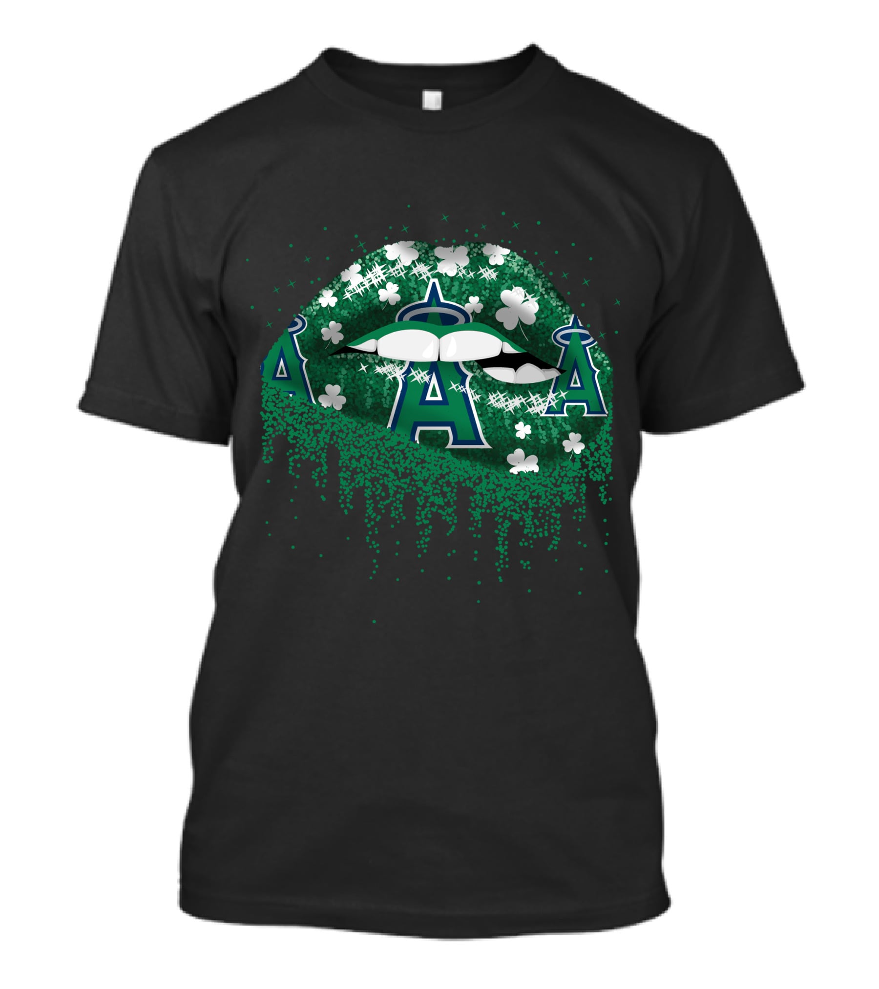 Los Angeles Angels Green Shamrock Lips T-Shirt