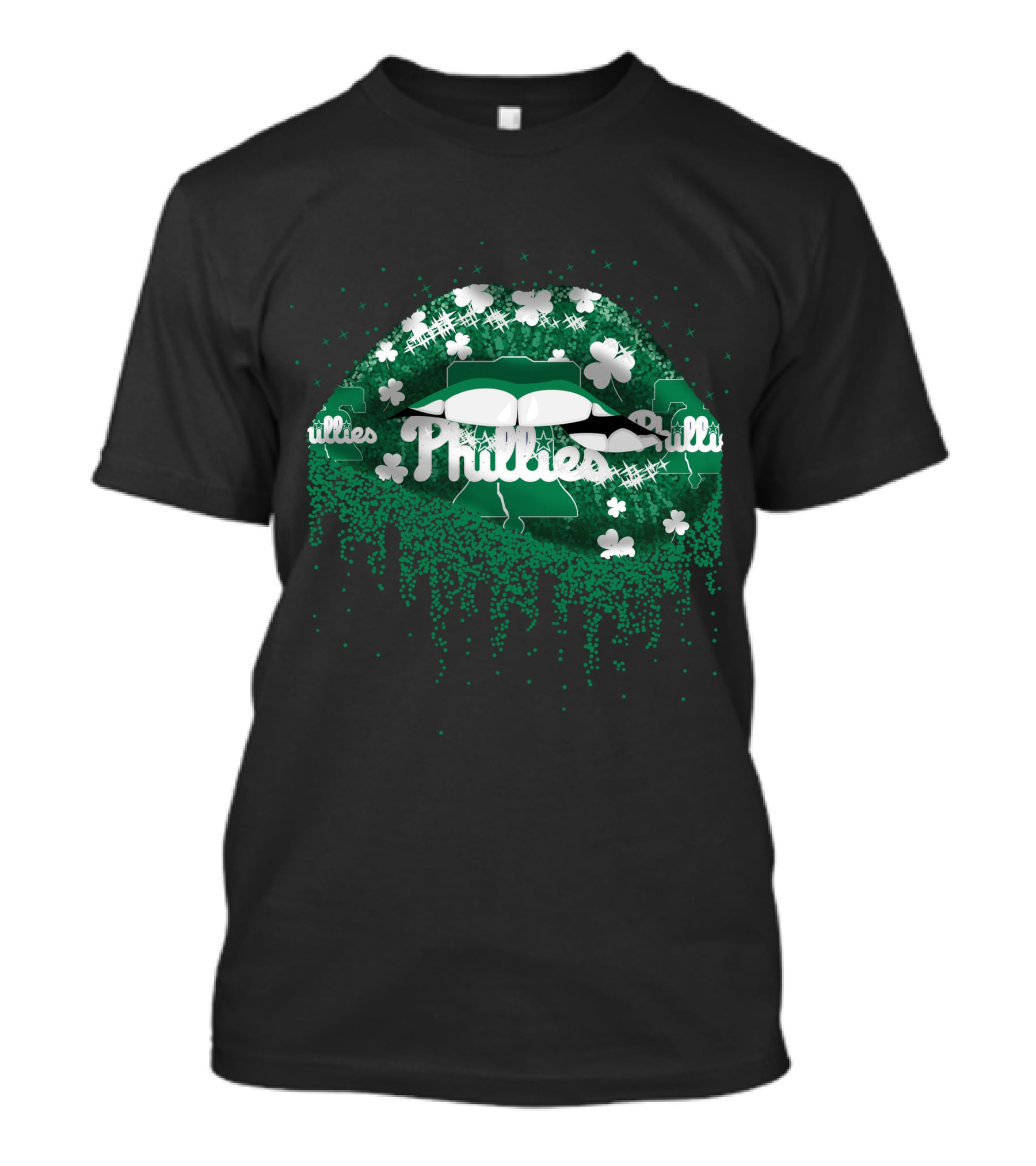 Phillies Green Clover Lip Pattern With Sparkling Shamrocks T-Shirt