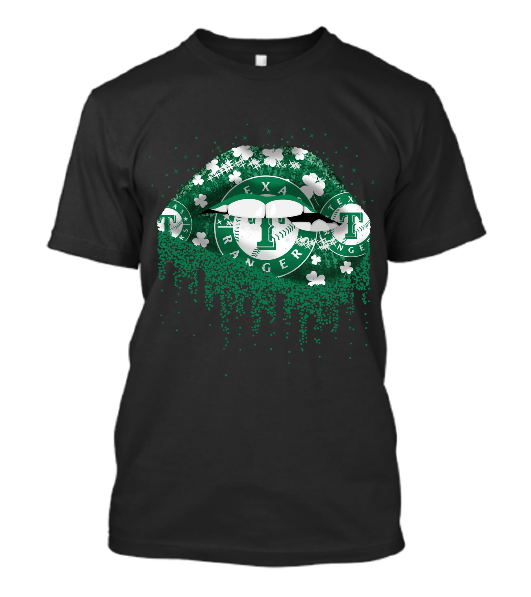 Texas Rangers Green Shamrock Lips T-Shirt