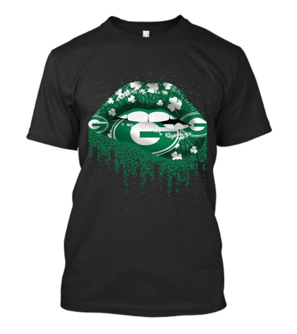 Green Bay Packers Shamrock Glitter Lips T-Shirt