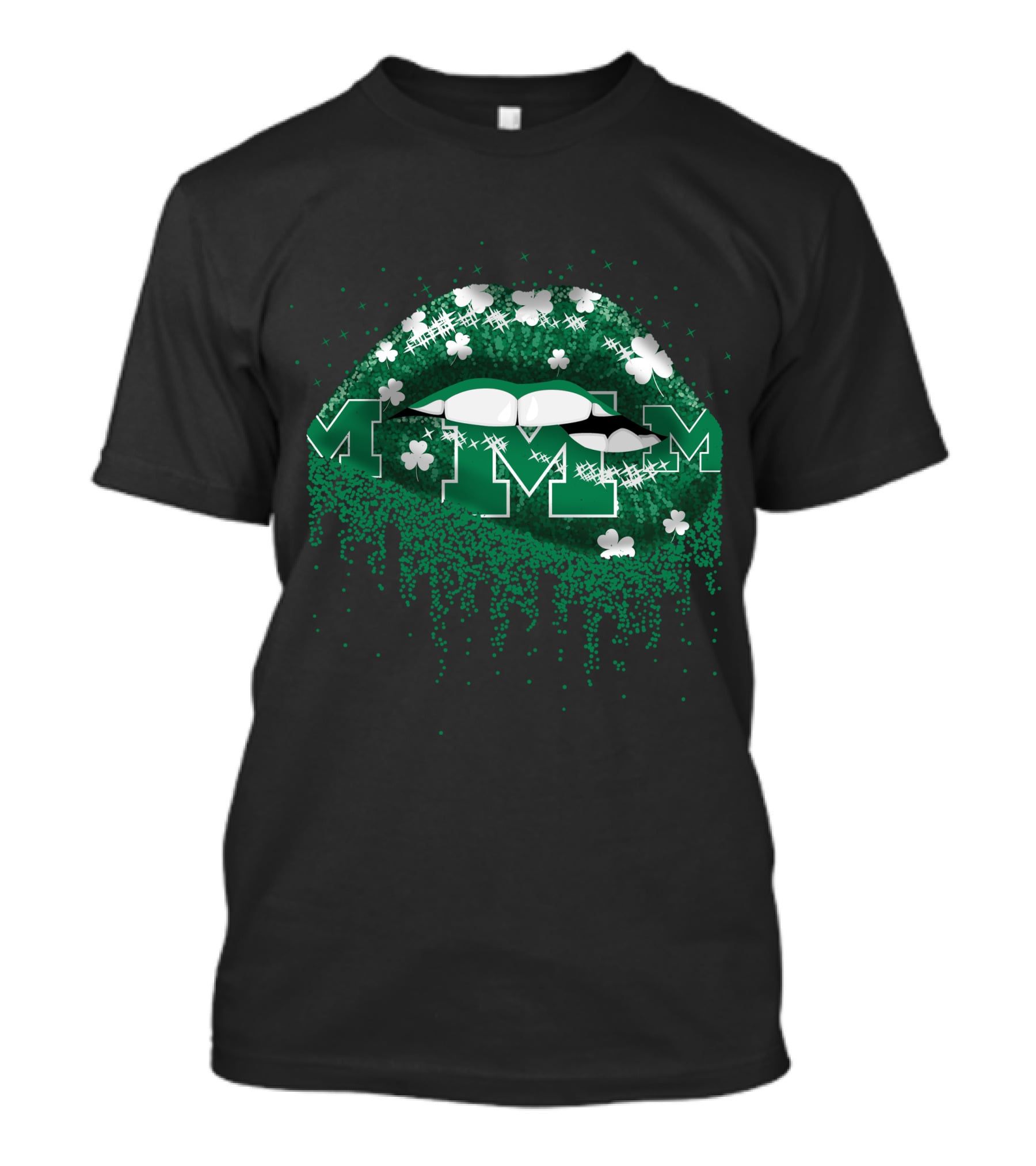 Michigan Wolverines Lips Glitter Shamrock M Drip T-Shirt