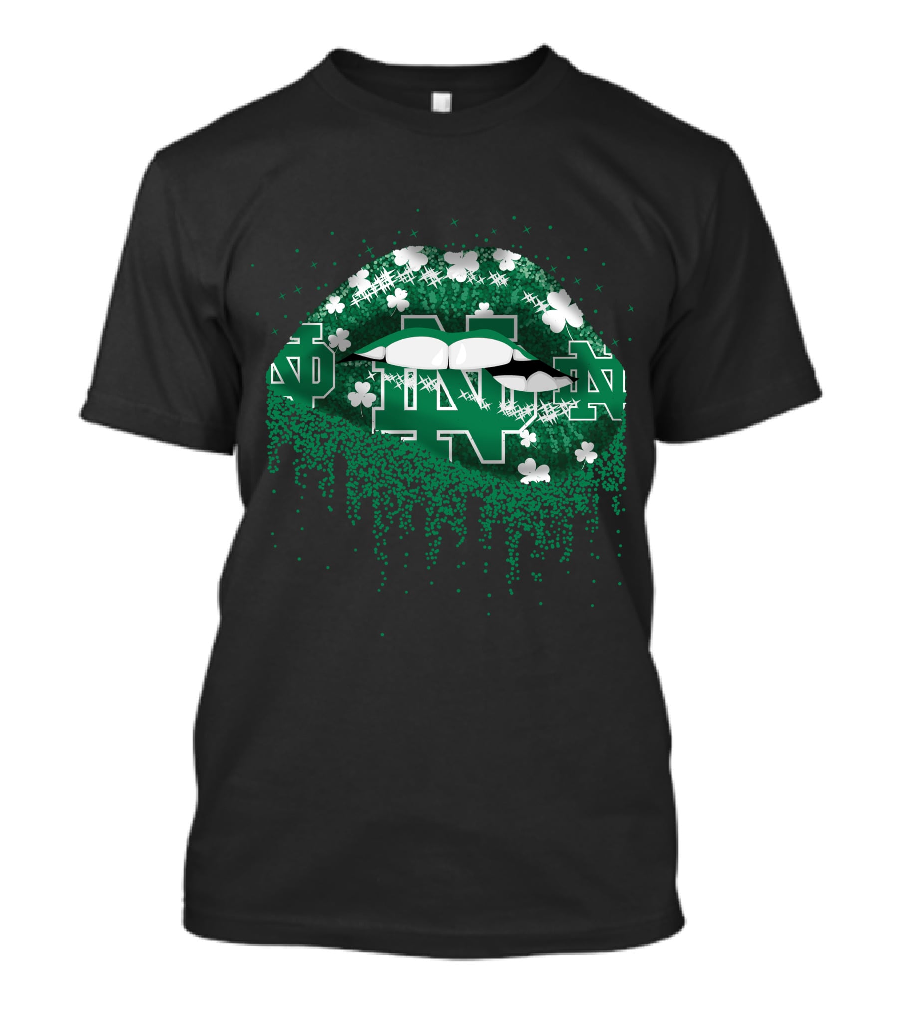 Notre Dame Fighting Irish ND Lips With Shamrocks And Sparkles T-Shirt