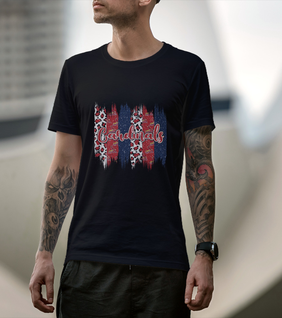 Cardinals Brushstroke Leopard Red White Blue Stars T-Shirt
