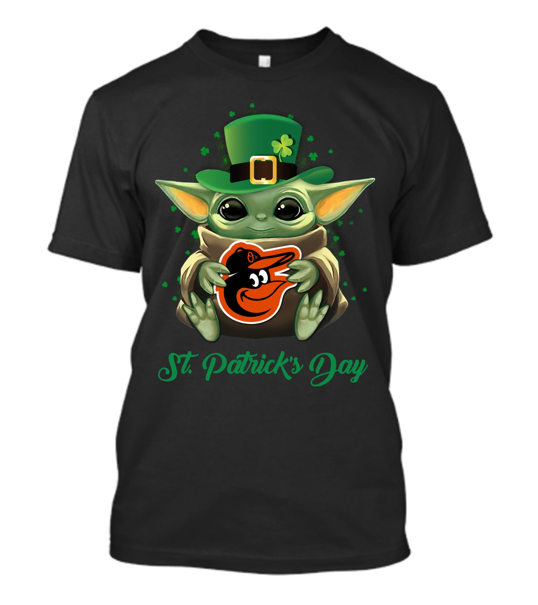 St. Patrick's Day Baltimore Orioles Baby Yoda T-Shirt