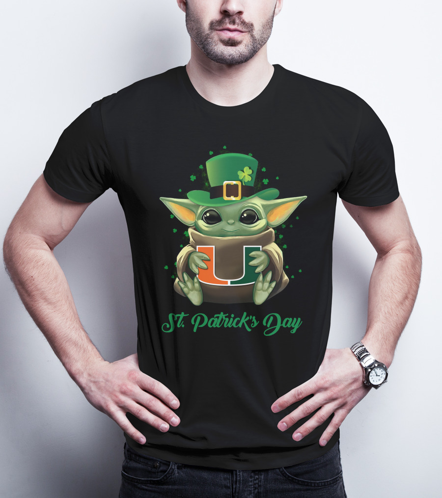 St. Patrick's Day Miami Hurricanes Baby Yoda T-Shirt