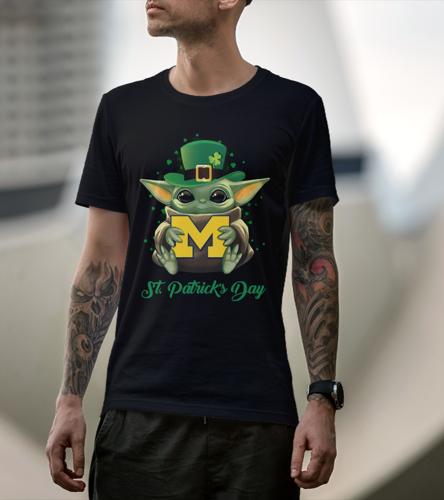 Michigan Wolverines Baby Yoda St. Patrick's Day T-Shirt