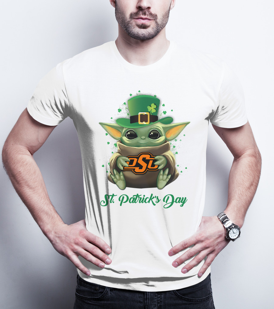 Oklahoma State Cowboys Baby Yoda St. Patrick's Day T-Shirt