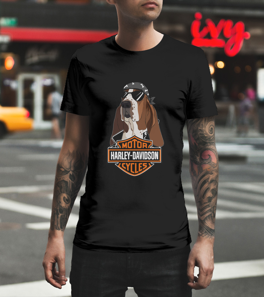 Harley Davidson Basset Hound Motor Cycles T-Shirt