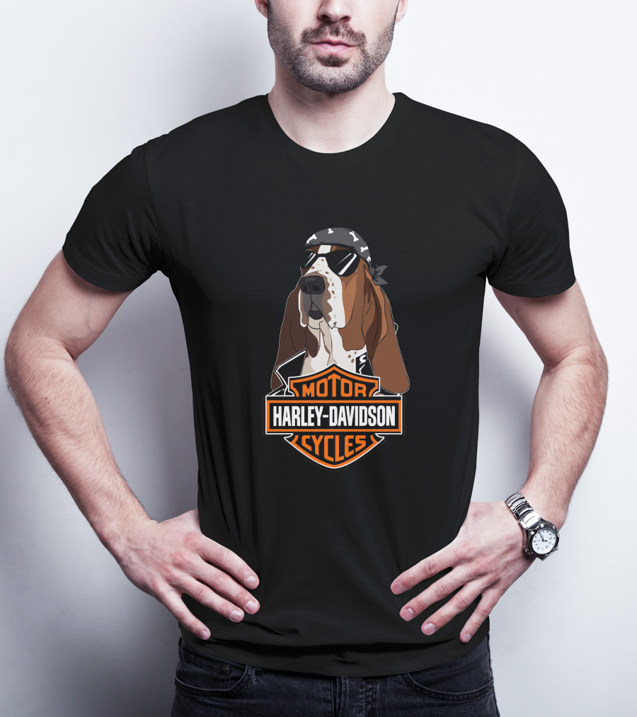 Harley Davidson Basset Hound Motor Cycles T-Shirt