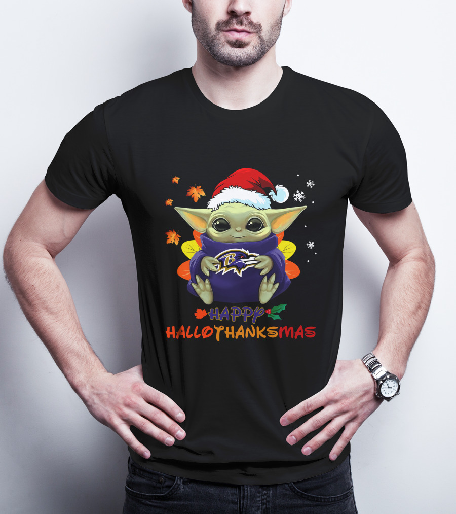 Happy Hallothanksmas Baltimore Ravens Baby Yoda 505 L1PTT T-Shirt
