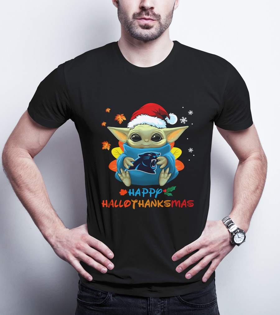 Carolina Panthers Baby Yoda Happy Hallothanksmas T-Shirt