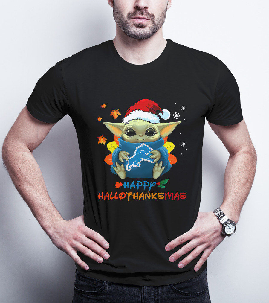 Happy Hallothanksmas Detroit Lions Baby Yoda Holiday 505 L1PTT T-Shirt