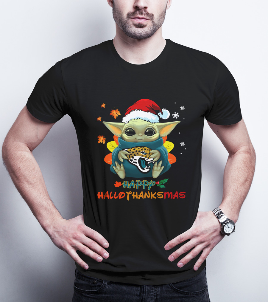 Jacksonville Jaguars Baby Yoda Happy Hallothanksmas T-Shirt