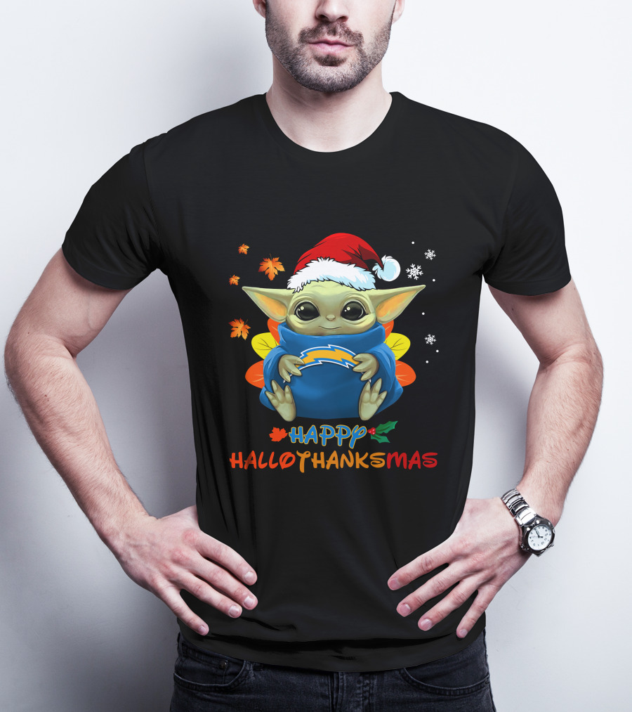 Happy Hallothanksmas Los Angeles Chargers Baby Yoda 505 L1PTT T-Shirt