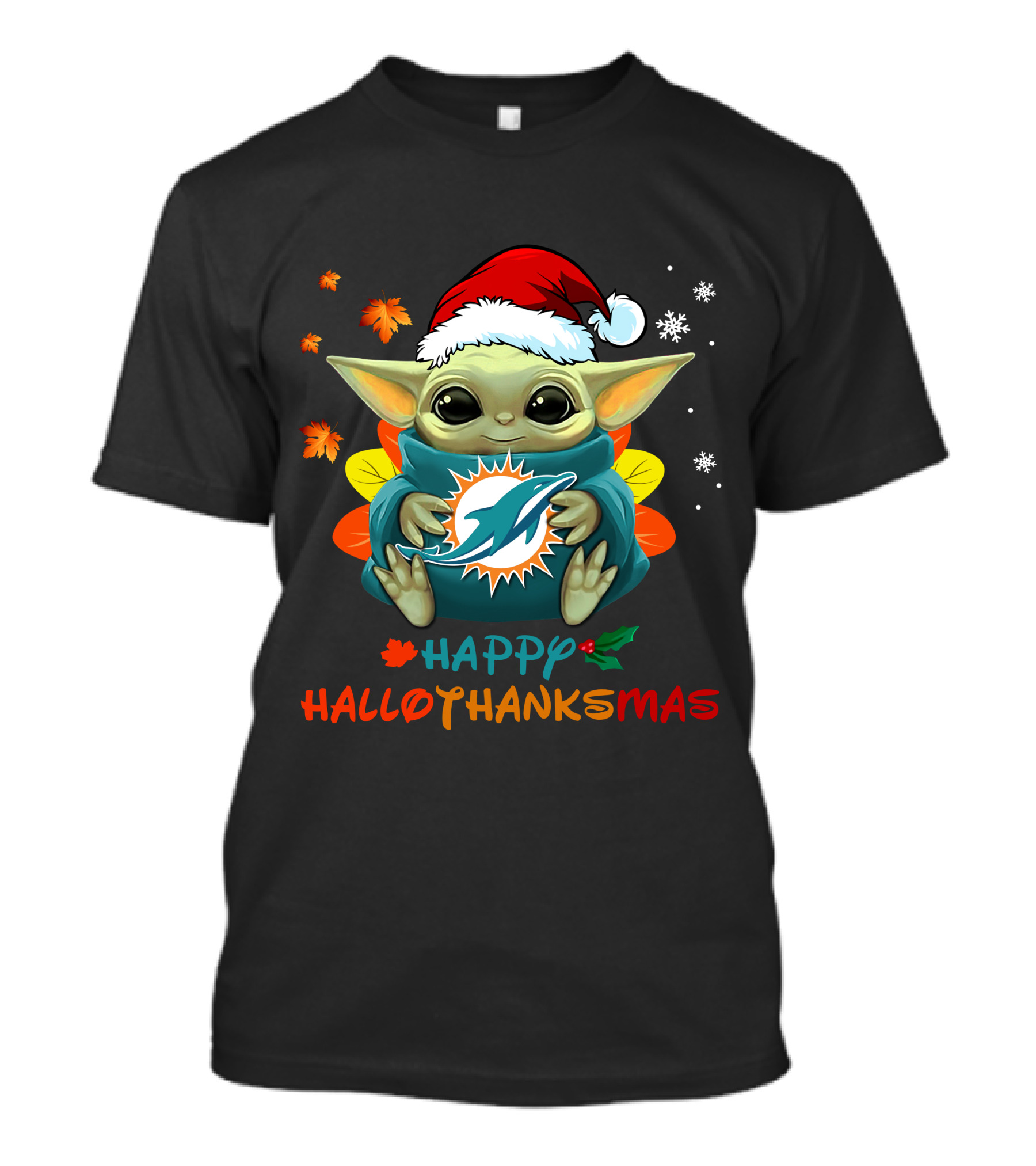 Happy Hallothanksmas Miami Dolphins Baby Yoda T-Shirt