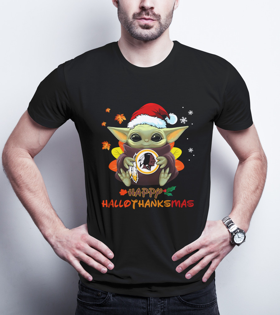 Happy Hallothanksmas Baby Yoda Washington Redskins T-Shirt