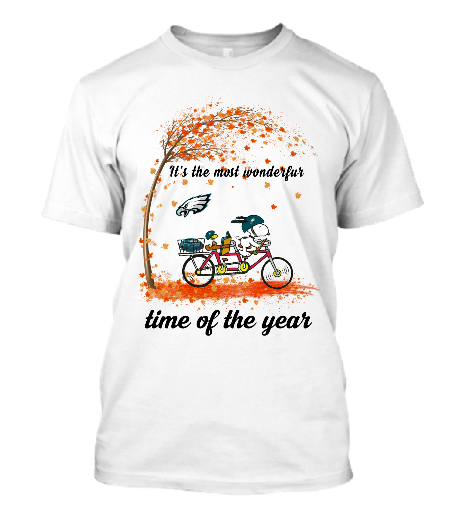 Philadelphia Eagles Snoopy Autumn Bicycle Wonderful Time Of The Year T-Shirt