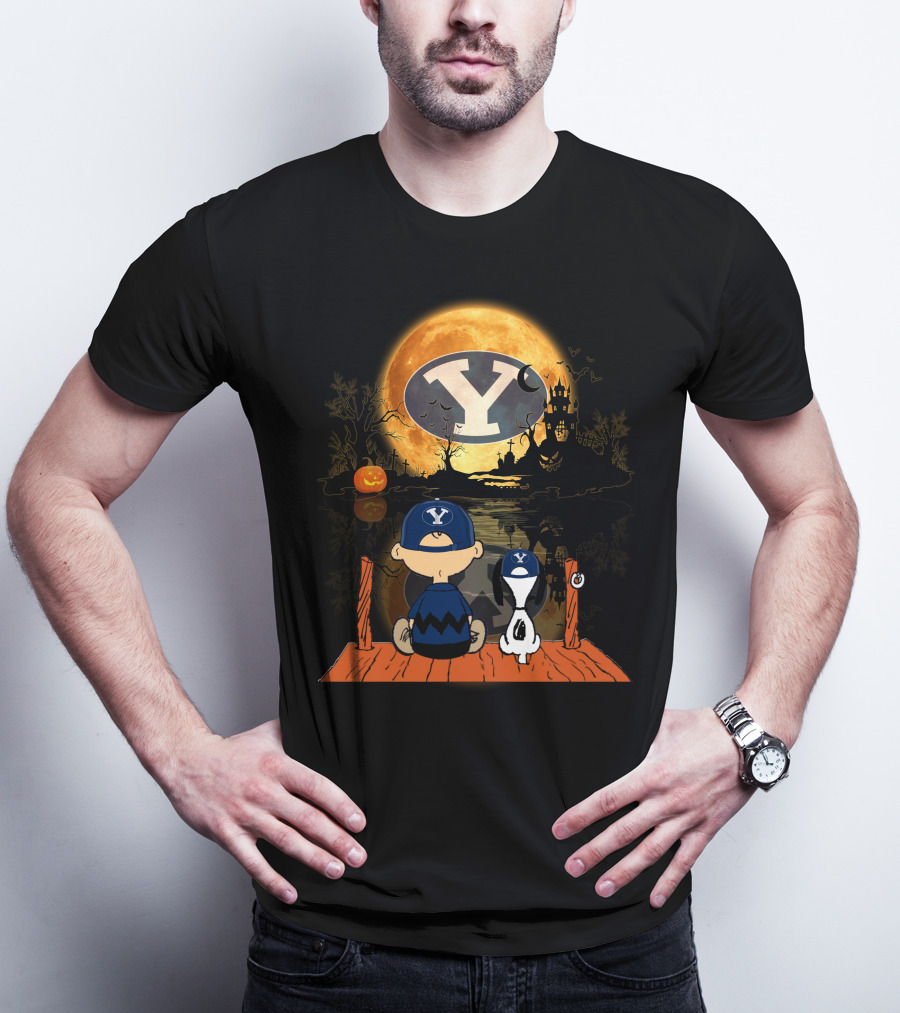 BYU Cougars Halloween Moon Peanuts Reflection T-Shirt