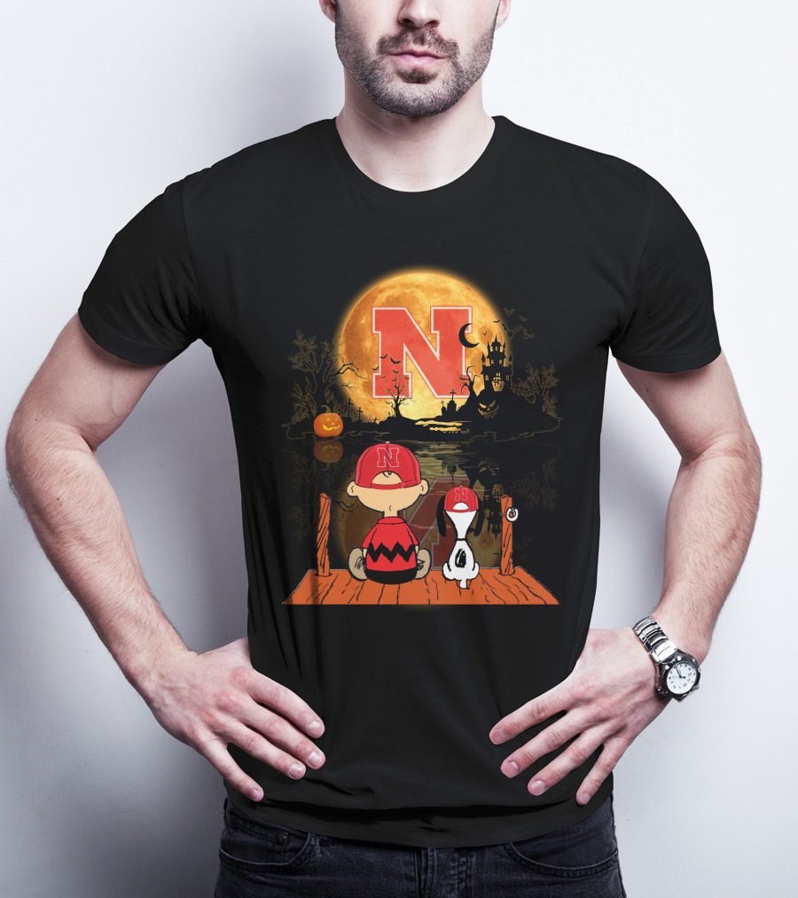 Nebraska Cornhuskers Halloween Peanuts Moon T-Shirt