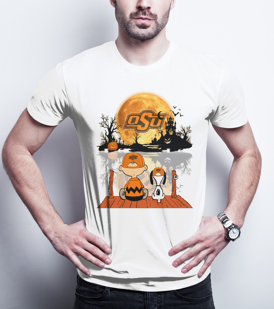Oklahoma State Cowboys Halloween OSU Moon Charlie And Snoopy T-Shirt