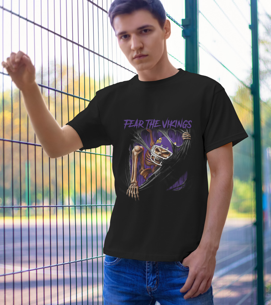 Fear The Vikings Minnesota Vikings Skeleton NFL T-Shirt