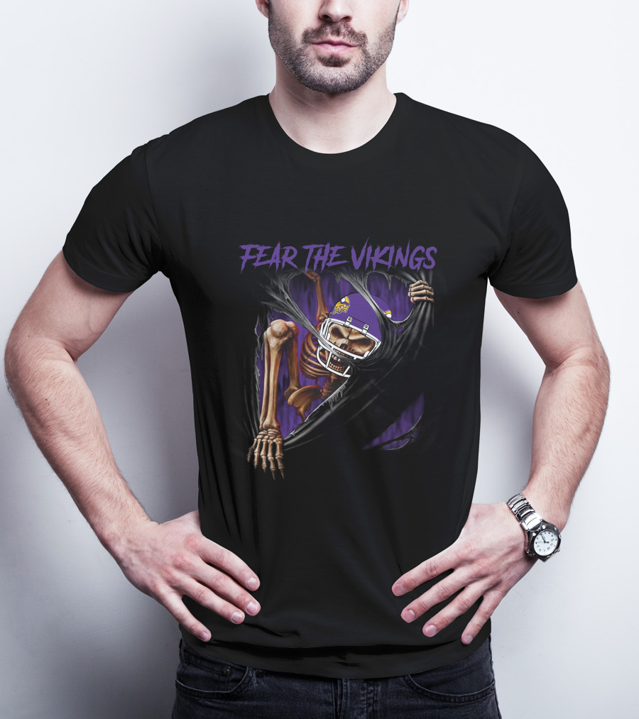 Fear The Vikings Minnesota Vikings Skeleton NFL T-Shirt