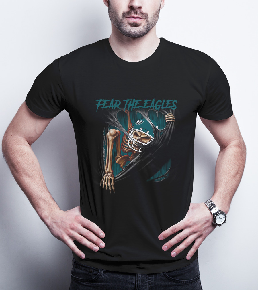 Fear The Eagles Philadelphia Football Skeleton Ripping Through NFL L1MTH T-Shirt