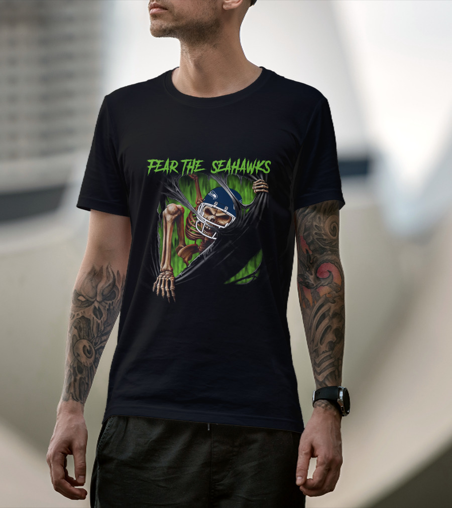 Fear The Seahawks 515NFL L1MTH Skeleton Football Helmet T-Shirt