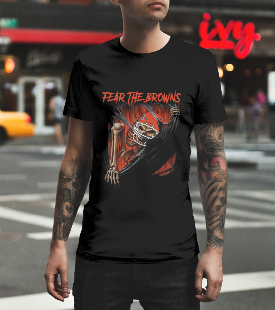 Fear The Browns Cleveland Skeleton NFL Football 515NFL L1MTH T-Shirt